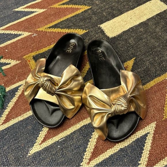 RAYE | Shoes | Rayeslidesandals With Black Sole And Metallic Gold Faux ...